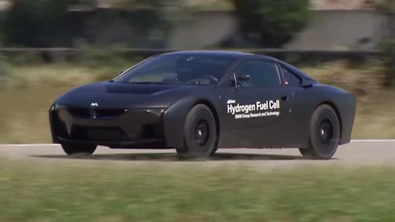 Pure black BMW i8 hydrogen fuel cell prototype on the track ...