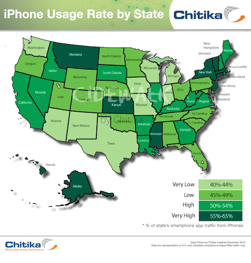 Here's a look at iPhone usage rates by states