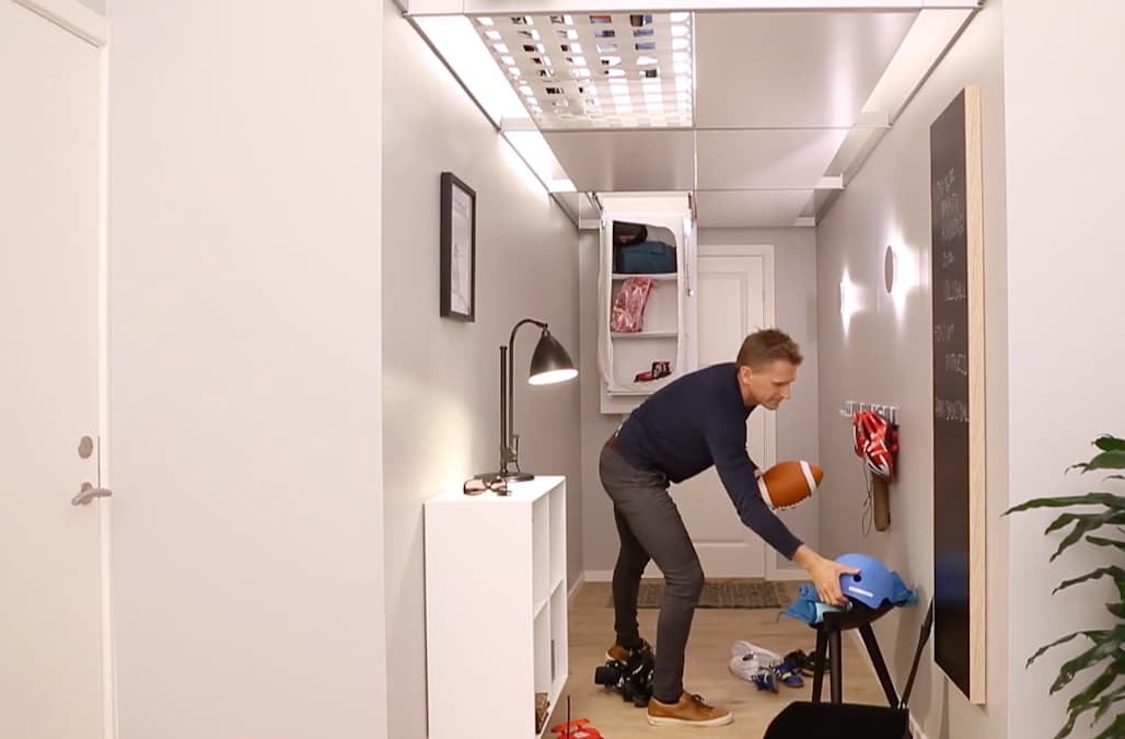 Beam-It-Up storage hides all your junk in the ceiling