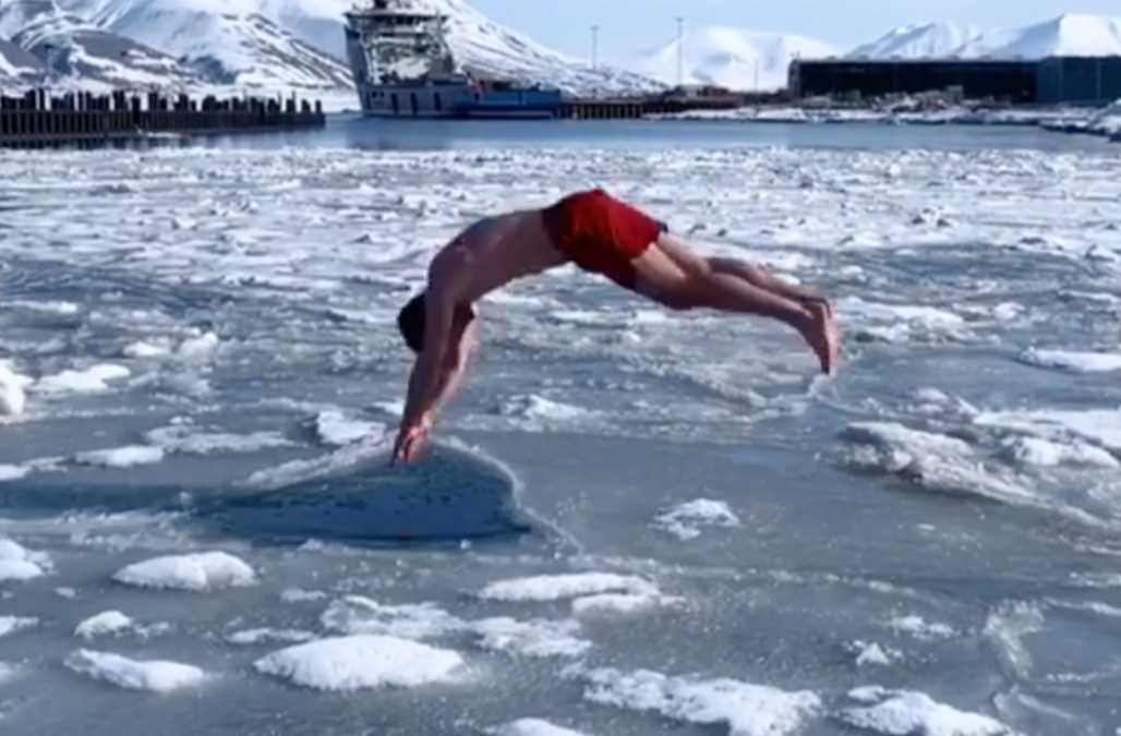 'Death diver' jumps into icy waters in heart-stopping video