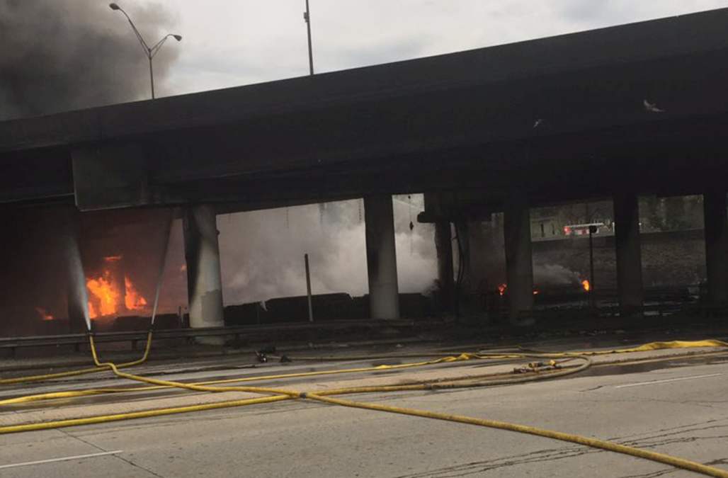 Bridge collapses in Atlanta freeway fire during rush hour - AOL
