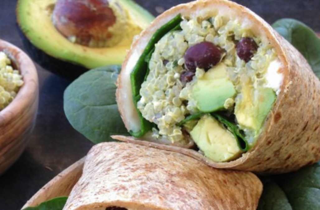 Quinoa Wraps with Black Beans, Feta and Avocado